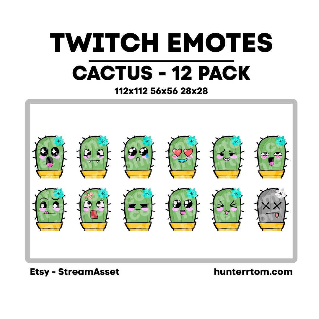 Cute Cactus Emotes With Blue Flower 12 Pack for Streaming 112x112 ...