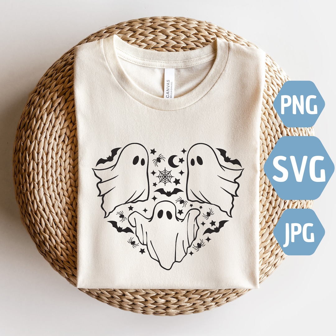 Ghost Svg, Ghost Heart Svg, Spooky Season Svg, Creepy Ghost in Heart ...