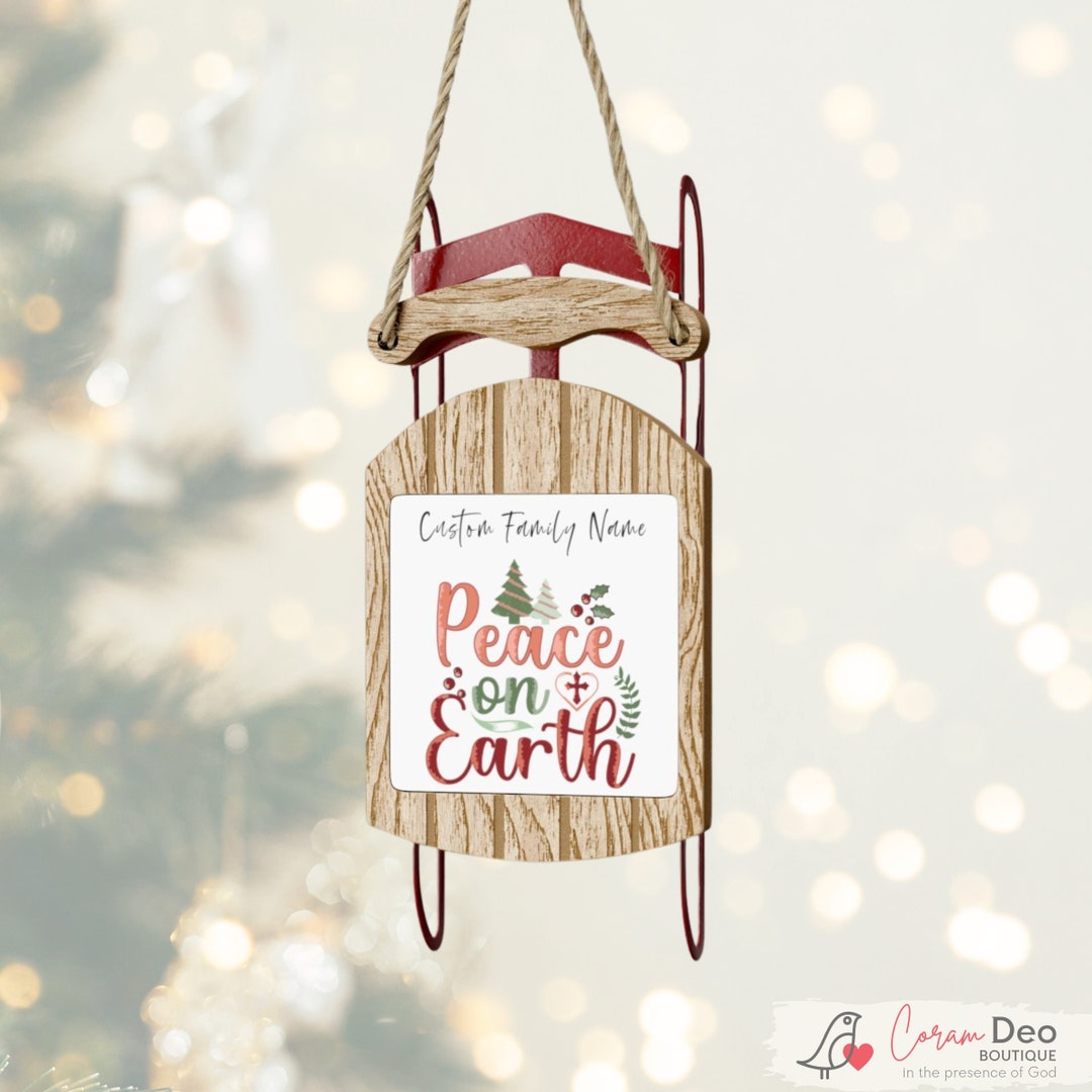 Custom Wooden Sled Ornament Family Name Custom Nativity Scene Ornament ...