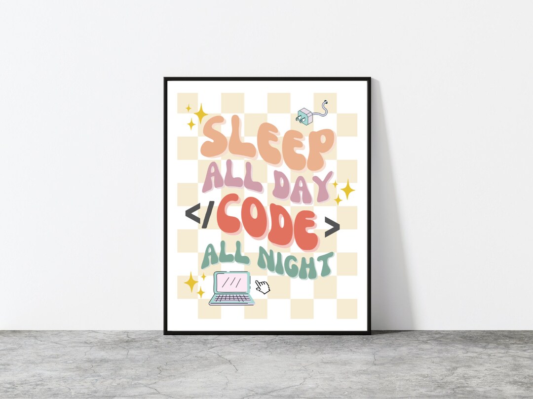 Retro Coding Poster Software Developer Gift for Coder Poster Groovy Coder Wall Art Programmer ...
