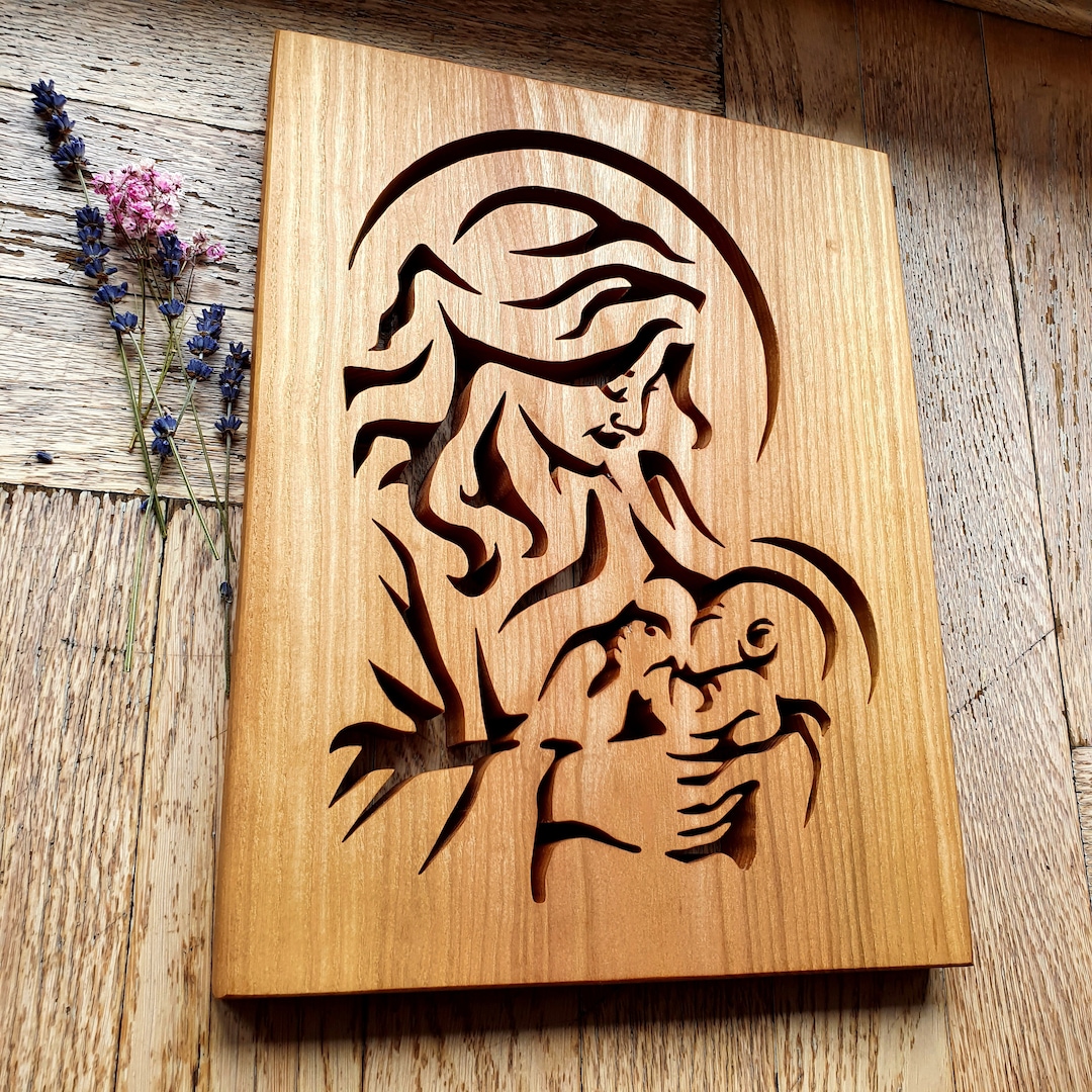Wooden Mother Mary. Mother Image. Carved Image. Mother Picture. Wall ...