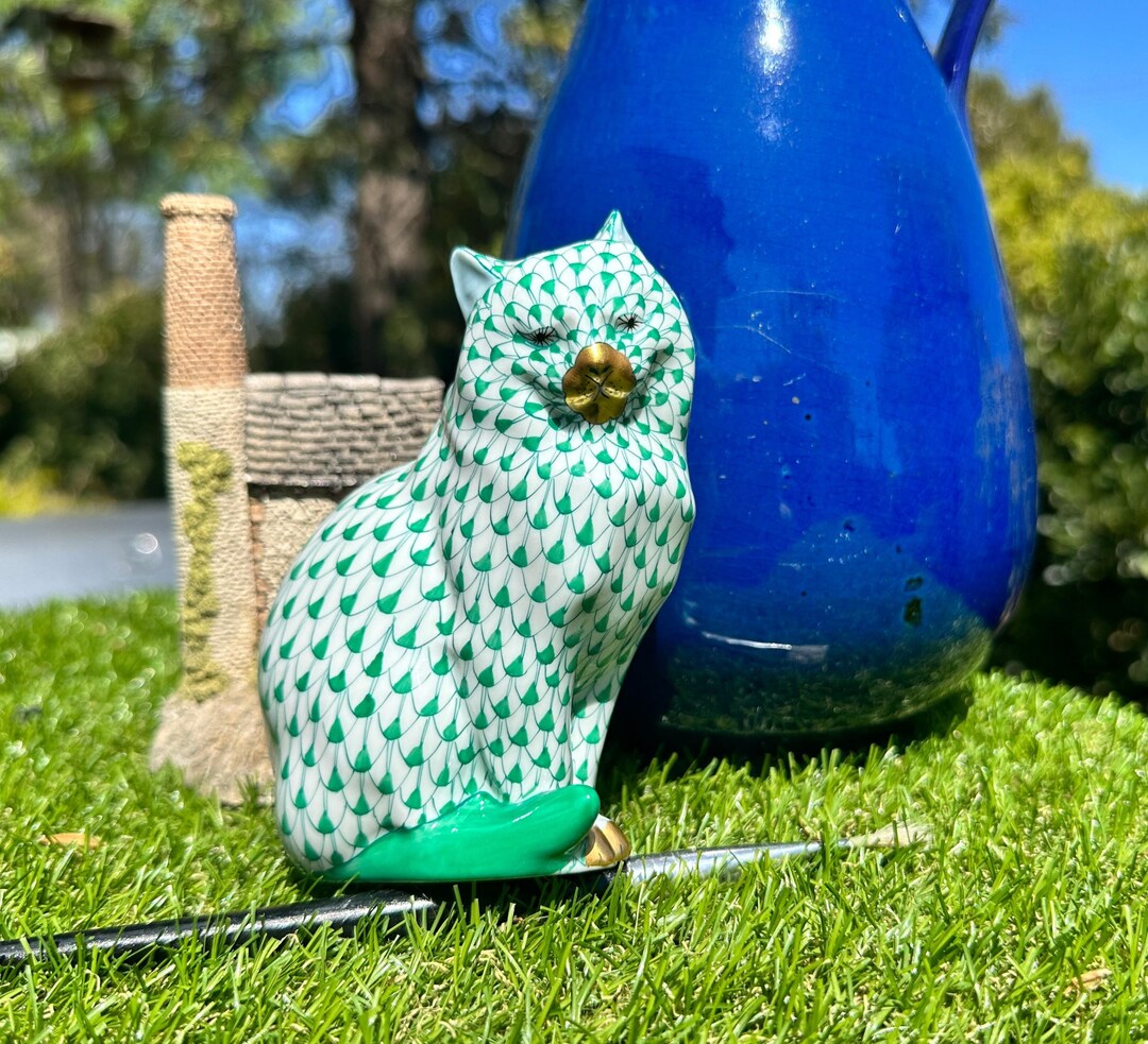 Herend Hand Painted Porcelain Cat - Green Fishnet - Etsy