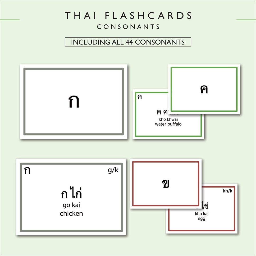 Thai Alphabet Consonants Flashcards DIGITAL DOWNLOAD Study - Etsy