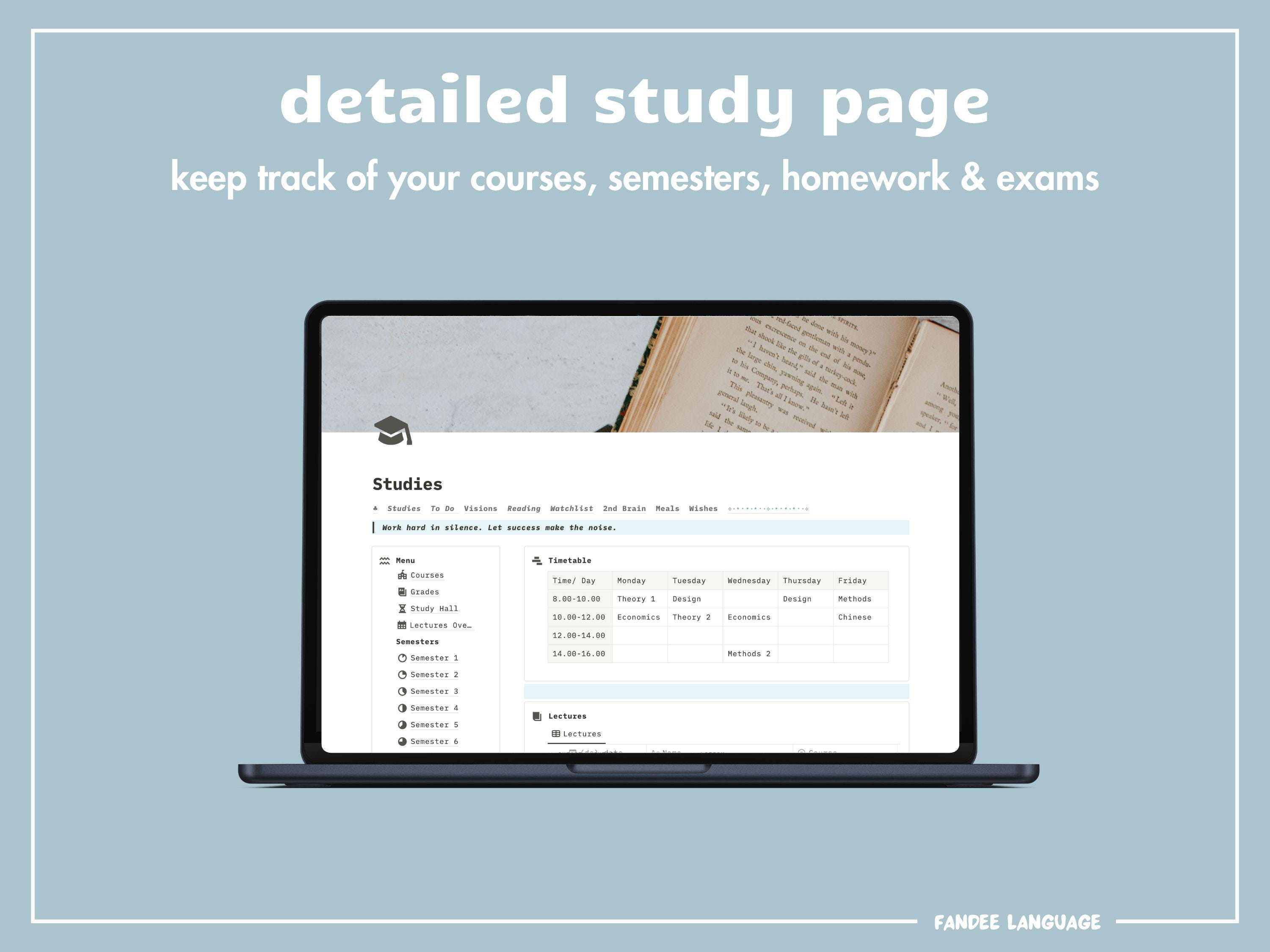Notion Planner Template | Academia Light Clean Minimalist University ...