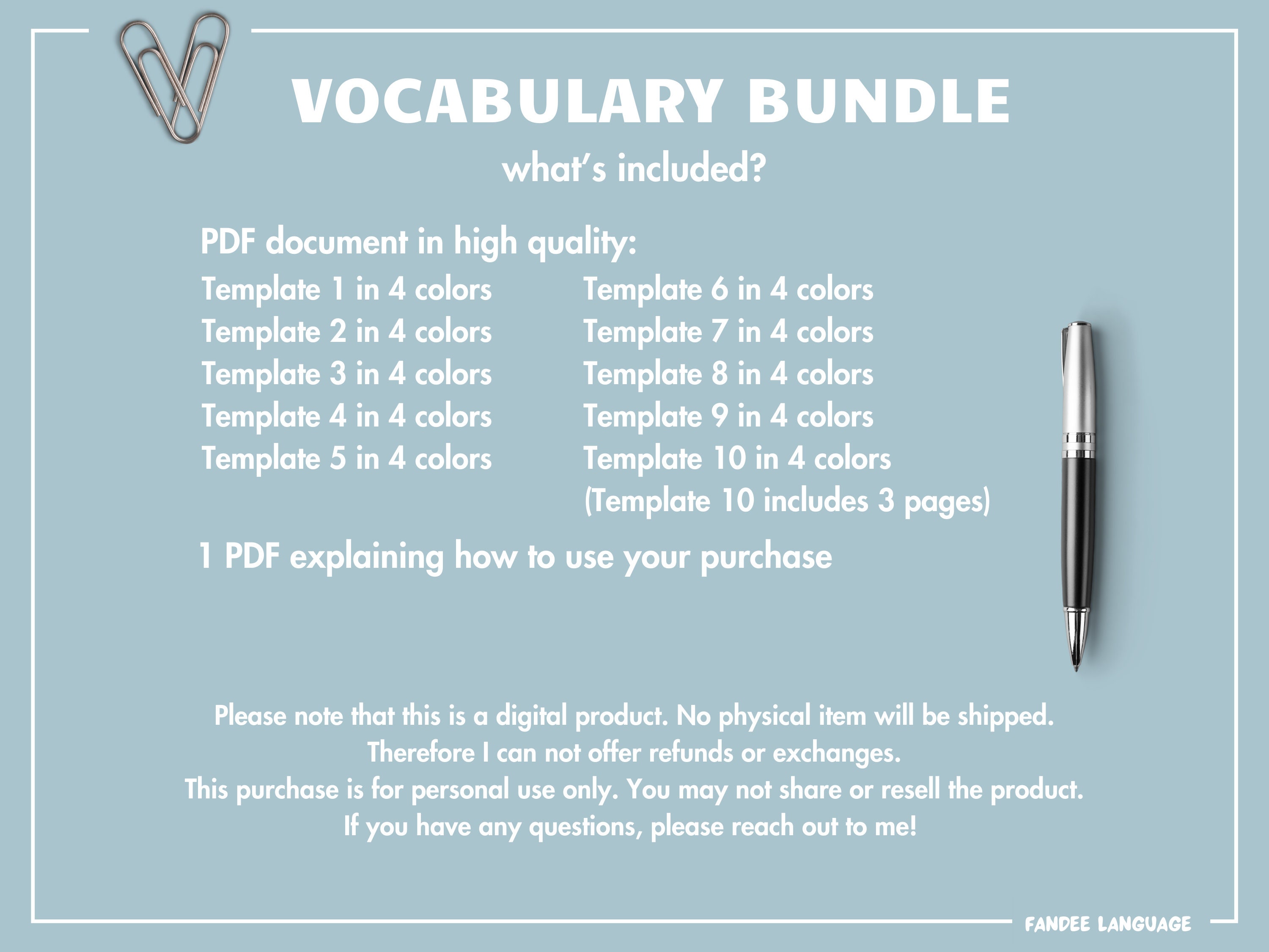Ultimate Vocabulary Worksheet 10 Templates Bundle in 4 Colors | All ...