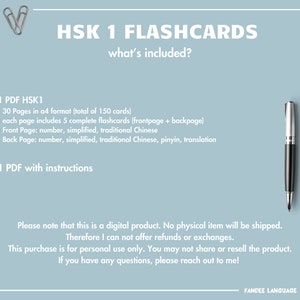 HSK 1 (HSK 2.0) Flashcards for Chinese Beginners | Digital Download for ...
