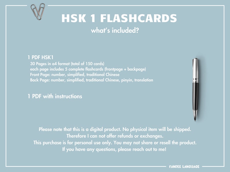 HSK 1 (HSK 2.0) Flashcards for Chinese Beginners | Digital Download for ...