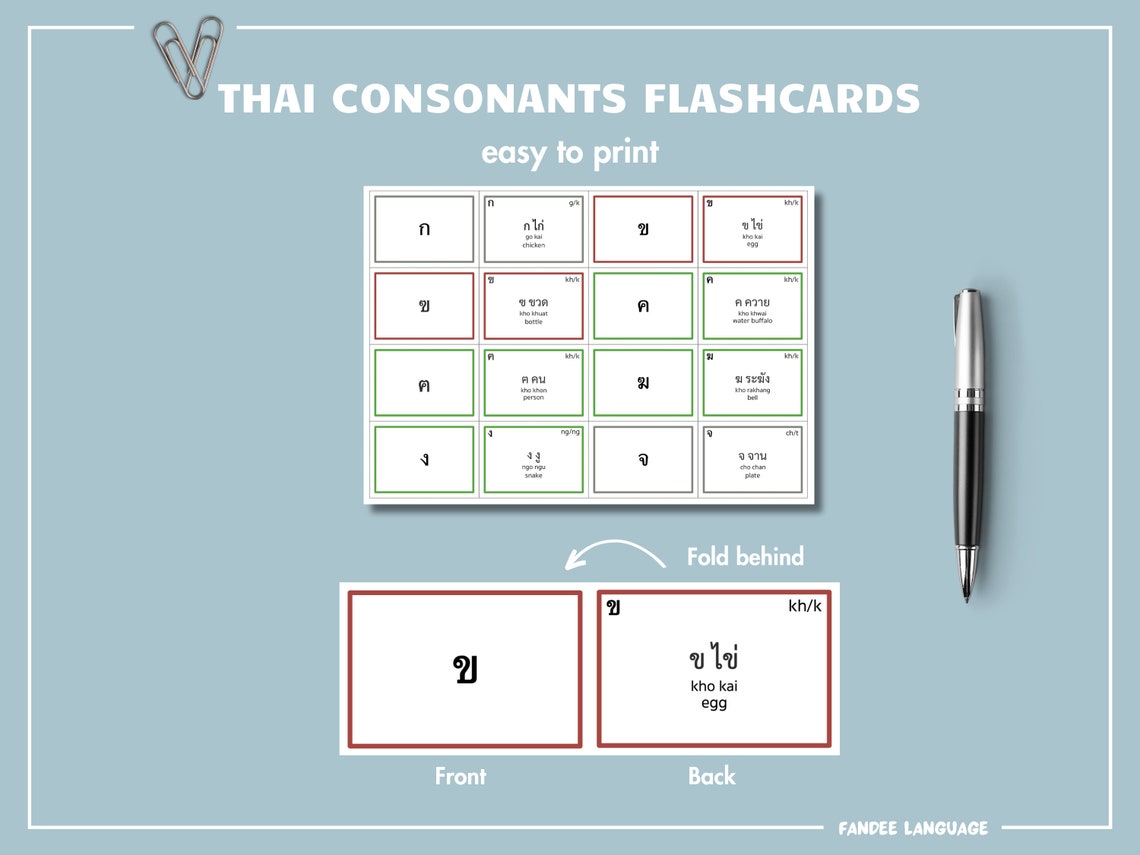 Thai Alphabet Consonants Flashcards DIGITAL DOWNLOAD Study Thai ...