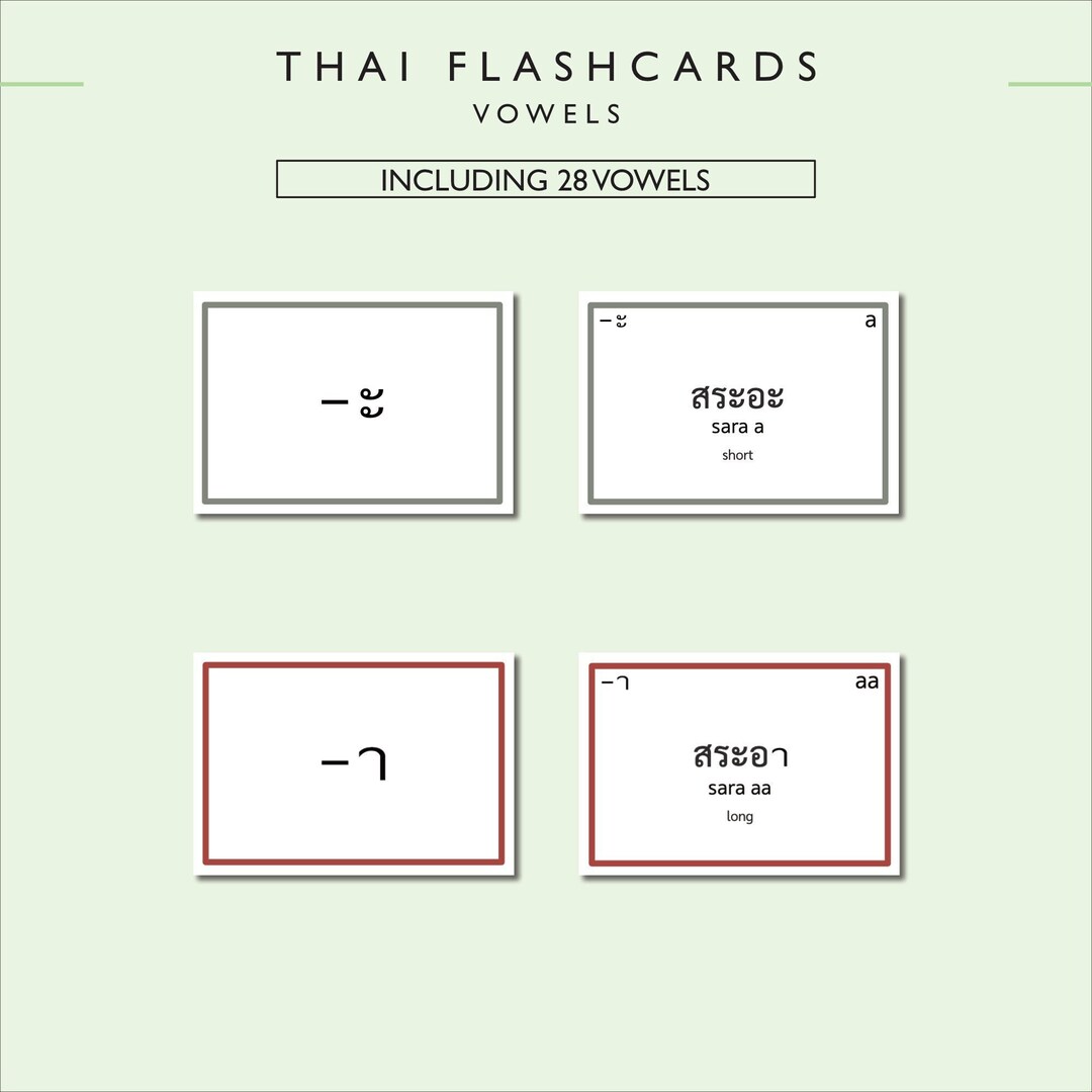 Thai Alphabet Vowels Flashcards DIGITAL DOWNLOAD Study Thai - Etsy