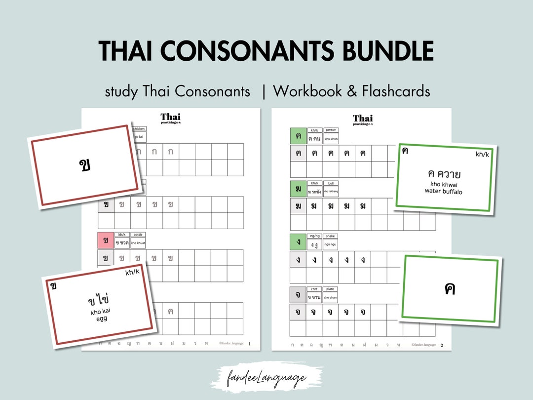 Thai Consonants Bundle Workbook and Flashcards Digital - Etsy