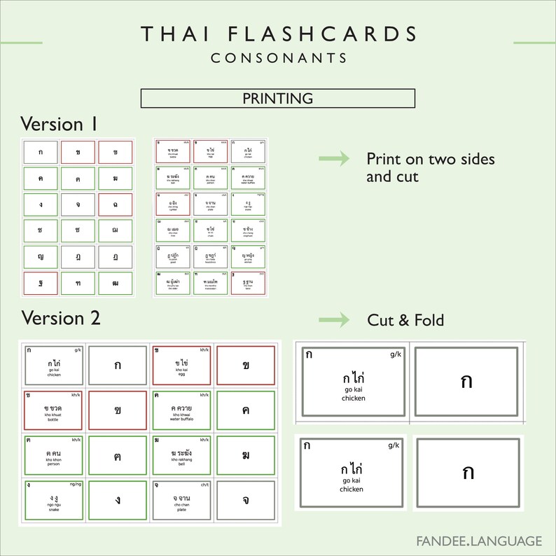 Thai Alphabet Consonants Flashcards DIGITAL DOWNLOAD Study - Etsy