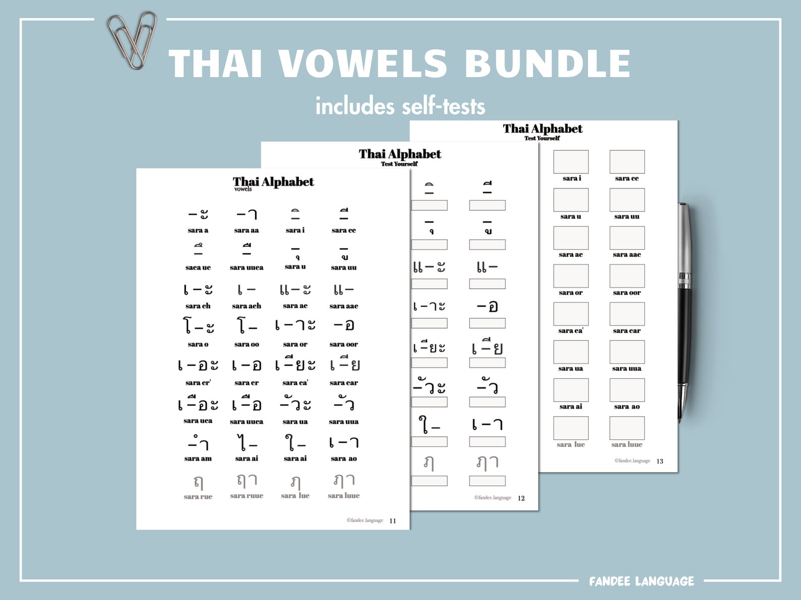 Thai Alphabet Vowel Bundle Workbook and Flashcards Digital Download ...