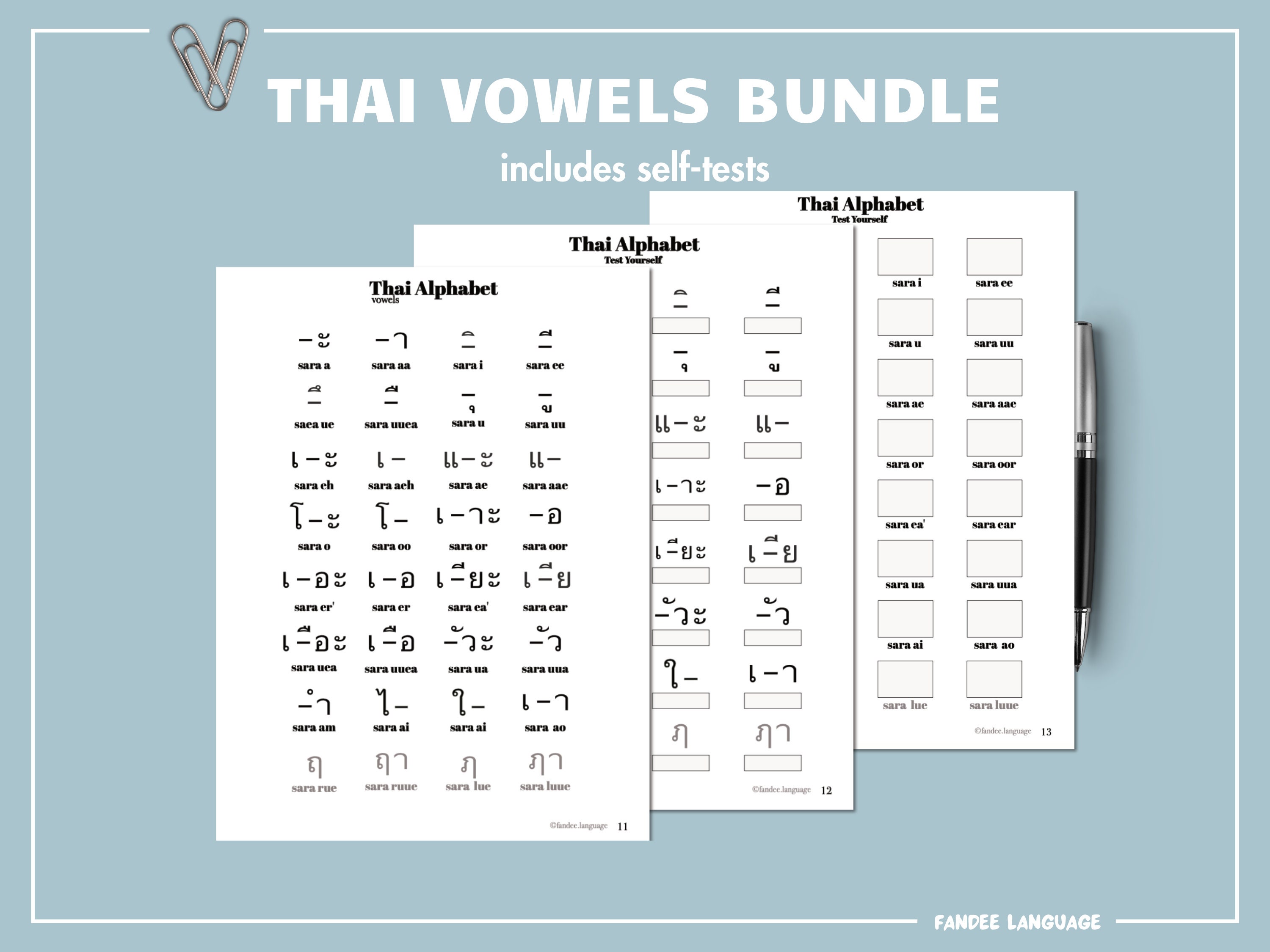Thai Alphabet Vowel Bundle Workbook and Flashcards Digital Download ...