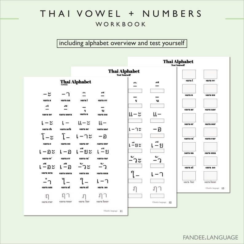 Thai Alphabet Vowel Worksheets Notebook Digital Download - Etsy