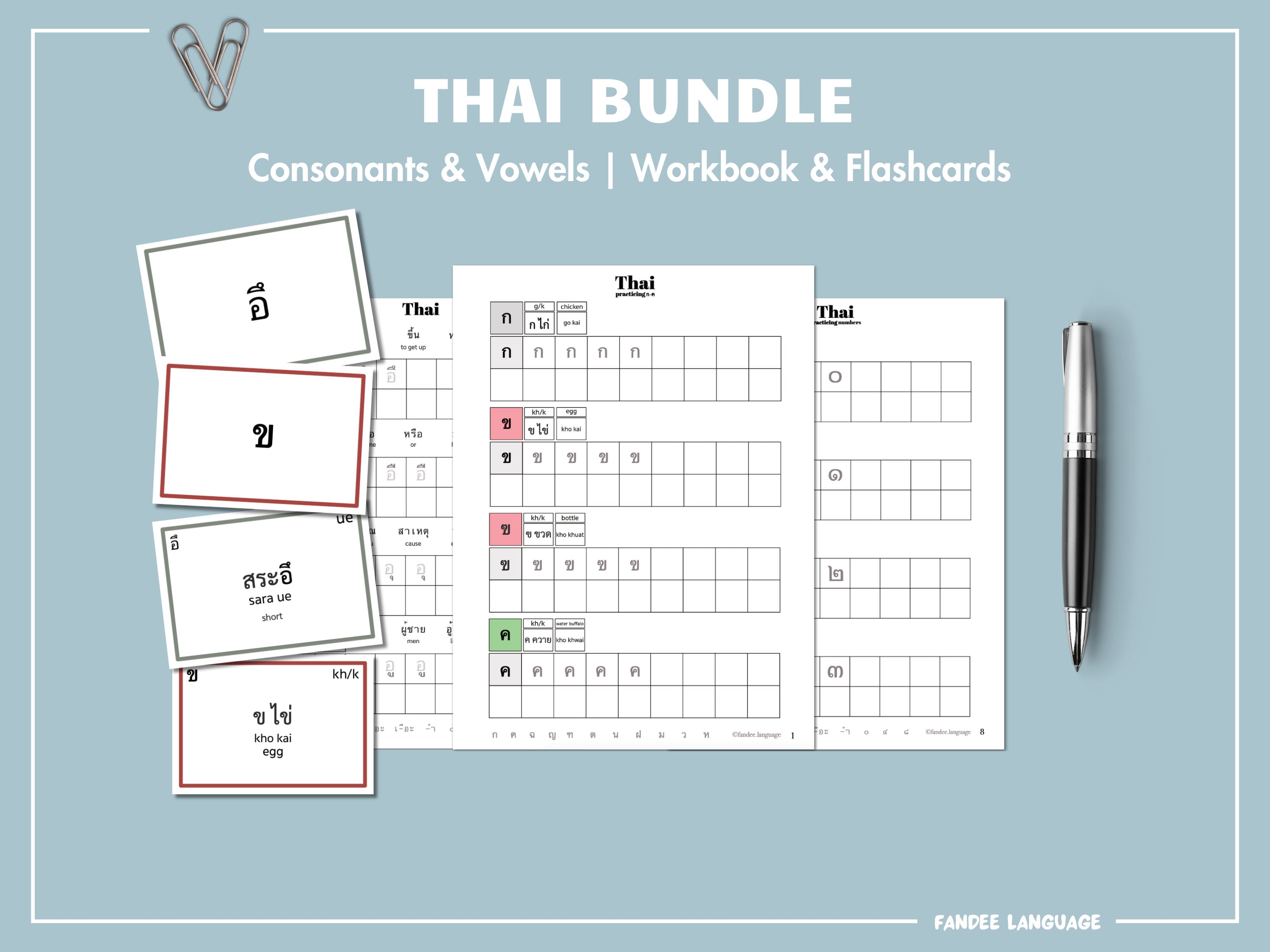 Thai Study Bundle | Vowels and Consonants With Workbook and Flashcards ...