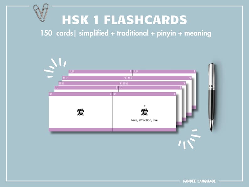 HSK 1 (HSK 2.0) Flashcards for Chinese Beginners | Digital Download for ...