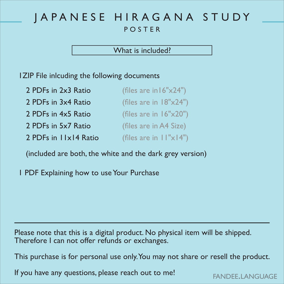 Japanese Hiragana Study Poster Download - Etsy