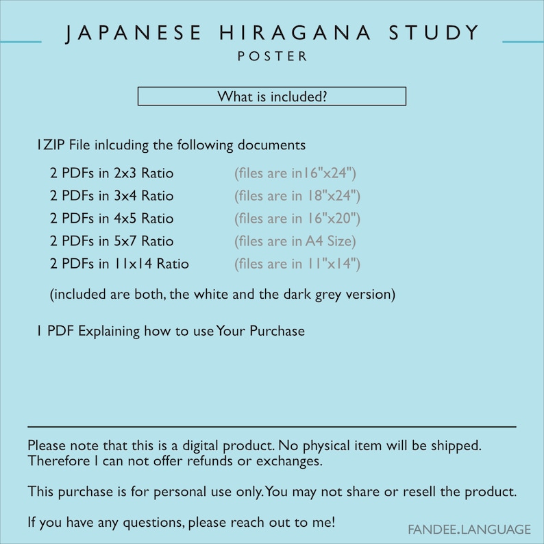 Japanese Hiragana Study Poster Download - Etsy