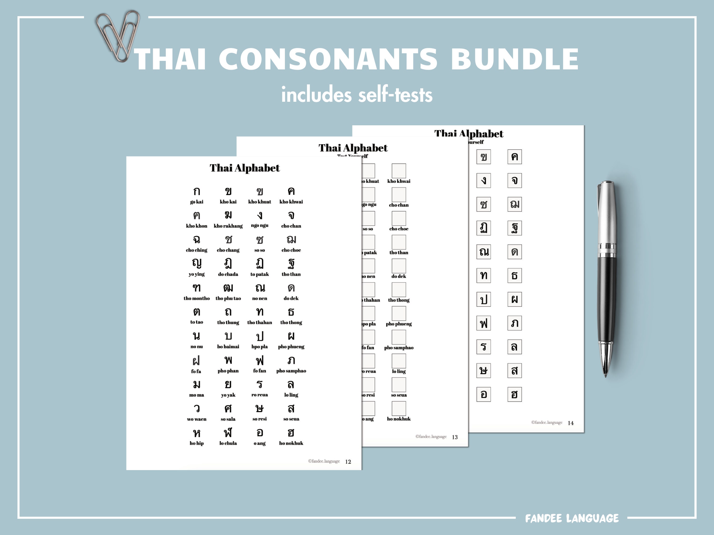 Thai Consonants Bundle Workbook and Flashcards Digital Download | Test ...