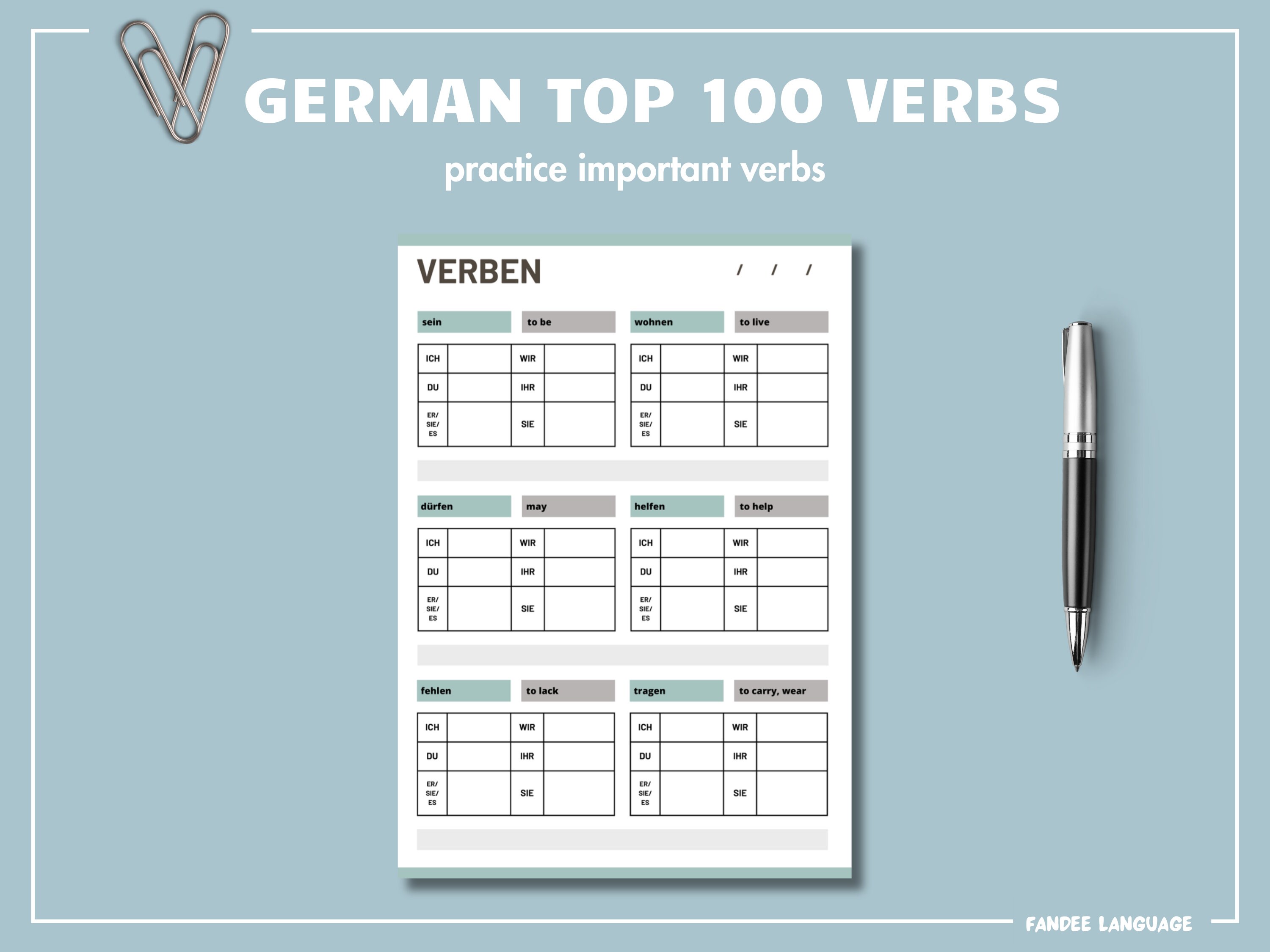 German Verb Conjugation Worksheet Templates | Verb Study and Practice ...