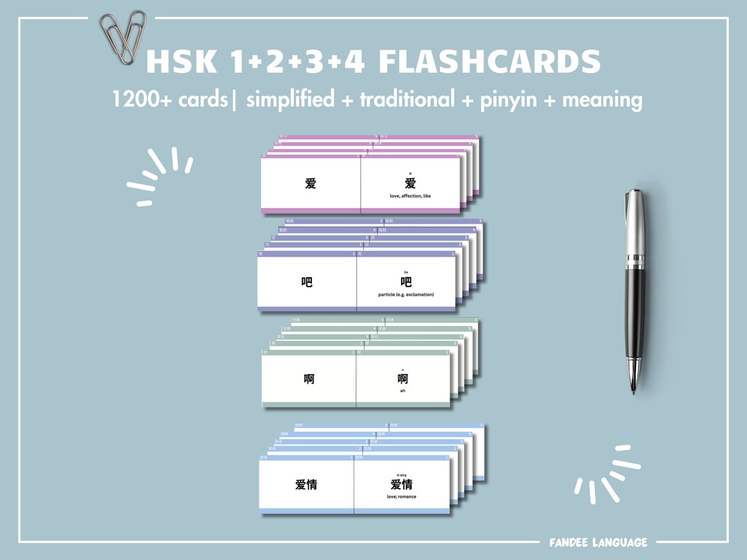 HSK4 Bundleflashcards | HSK1 + HSK2+ HSK3 + HSK4 | 1200+ Flashcards ...
