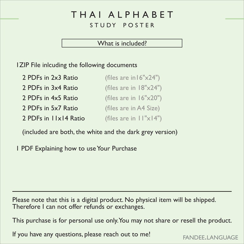 Thai Alphabet Poster With Pronunciation DIGITAL DOWNLOAD Study Thai ...