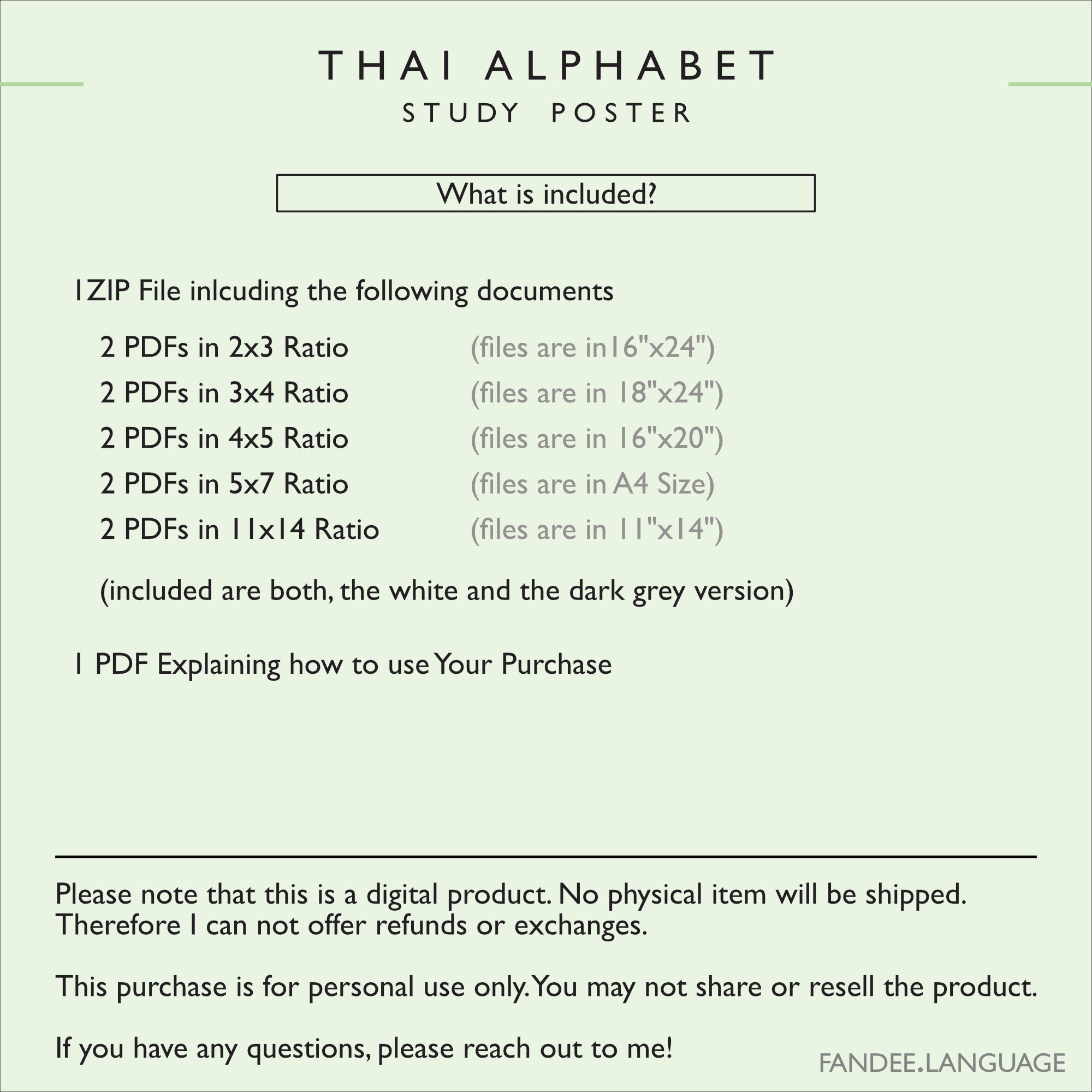 Thai Alphabet Poster With Pronunciation DIGITAL DOWNLOAD Study Thai ...