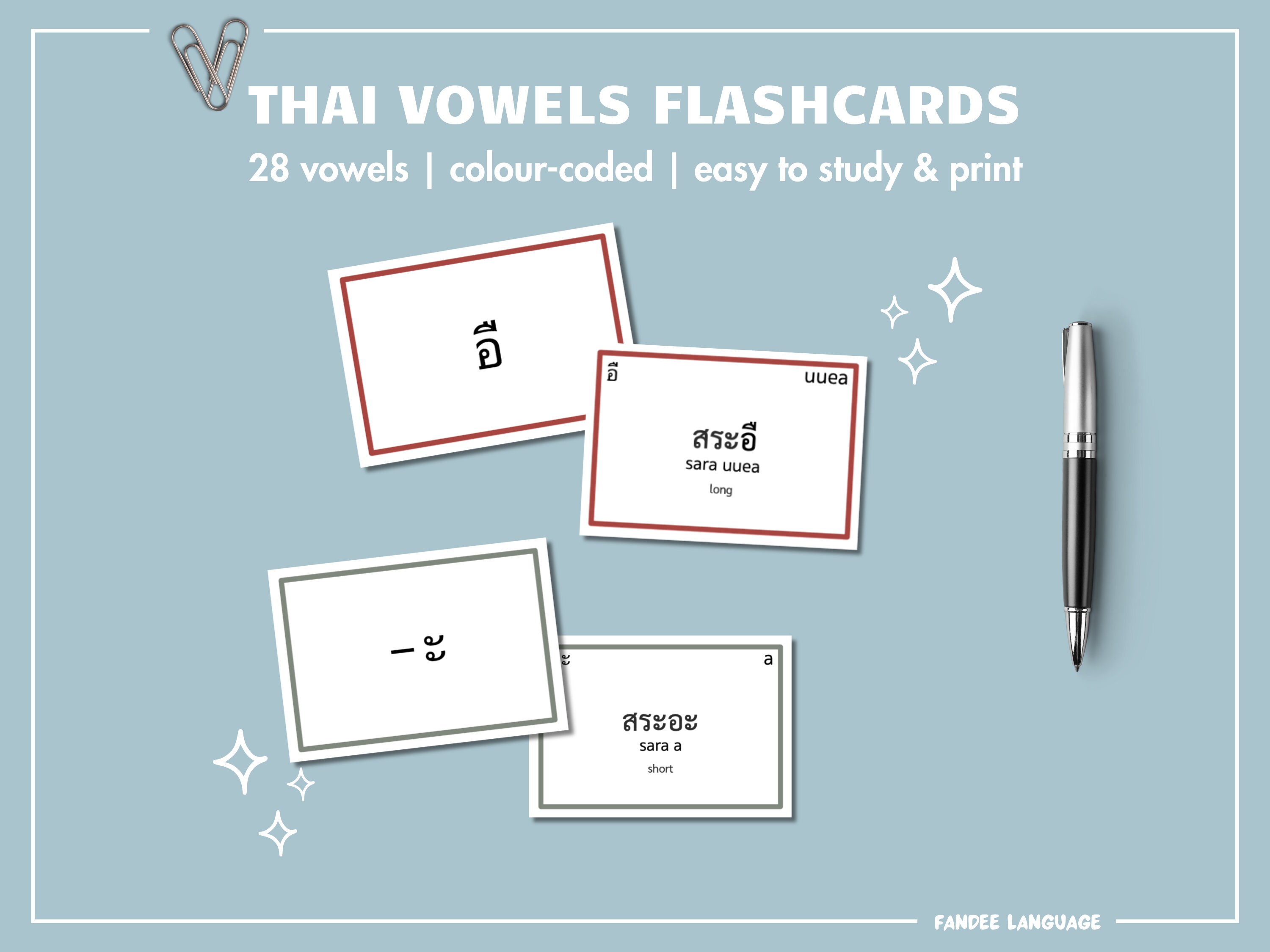 Thai Alphabet Vowels Flashcards DIGITAL DOWNLOAD | Study Thai Language ...