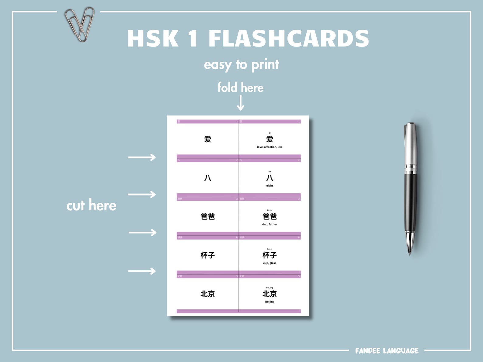 HSK 1 (HSK 2.0) Flashcards for Chinese Beginners | Digital Download for ...