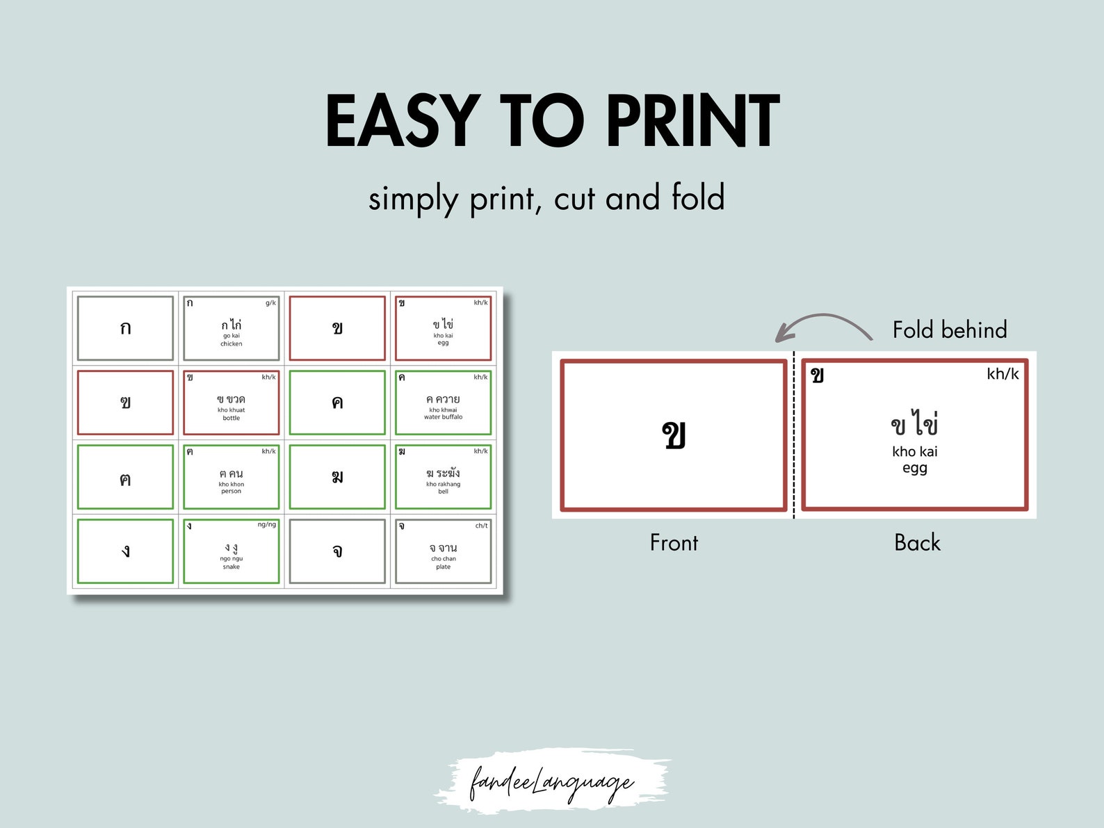 Thai Alphabet Consonants Flashcards DIGITAL DOWNLOAD Study Thai ...