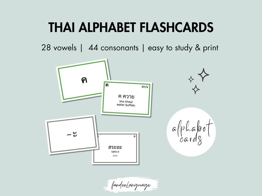 Thai Alphabet Flashcards Bundle consonants and Vowels DIGITAL DOWNLOAD ...
