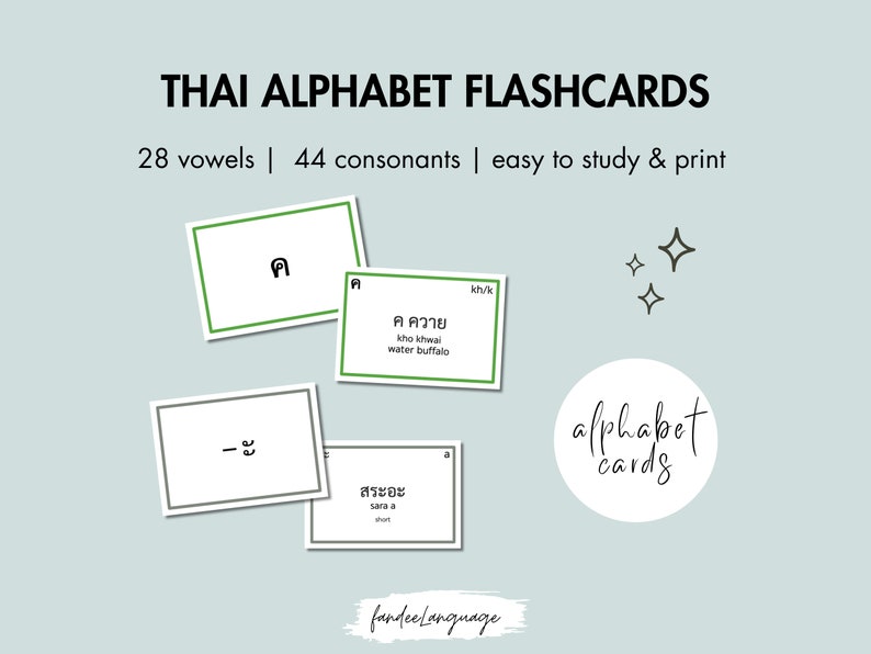 Thai Alphabet Flashcards Bundle consonants and Vowels DIGITAL DOWNLOAD ...
