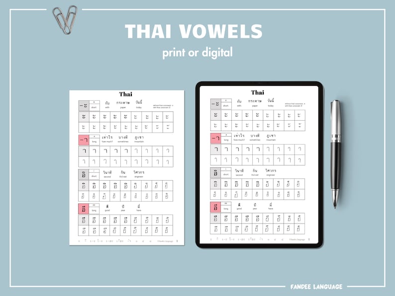 Thai Alphabet Vowel Worksheets Notebook Digital Download | Test ...