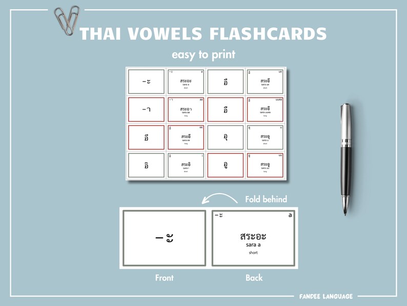 Thai Alphabet Vowels Flashcards DIGITAL DOWNLOAD | Study Thai Language ...