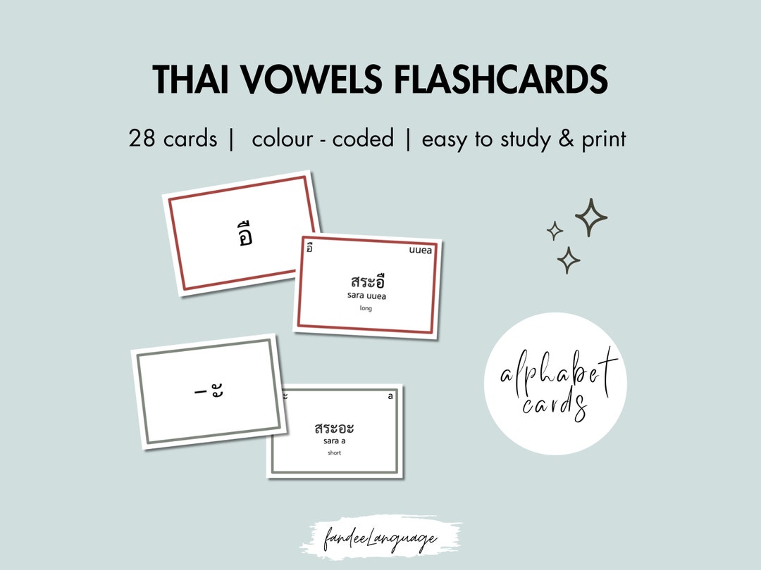 Thai Alphabet Vowels Flashcards DIGITAL DOWNLOAD Study Thai Language ...
