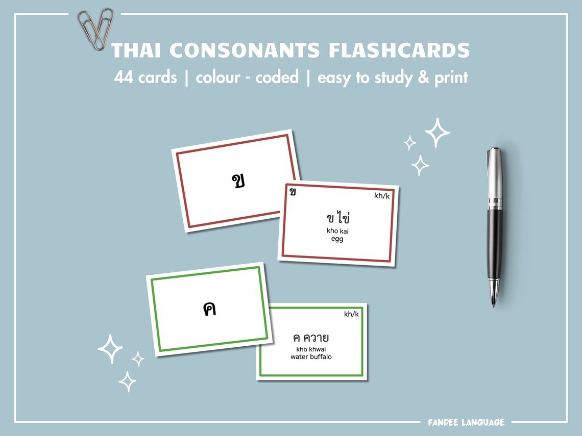 Thai Alphabet Consonants Flashcards DIGITAL DOWNLOAD Study Thai ...