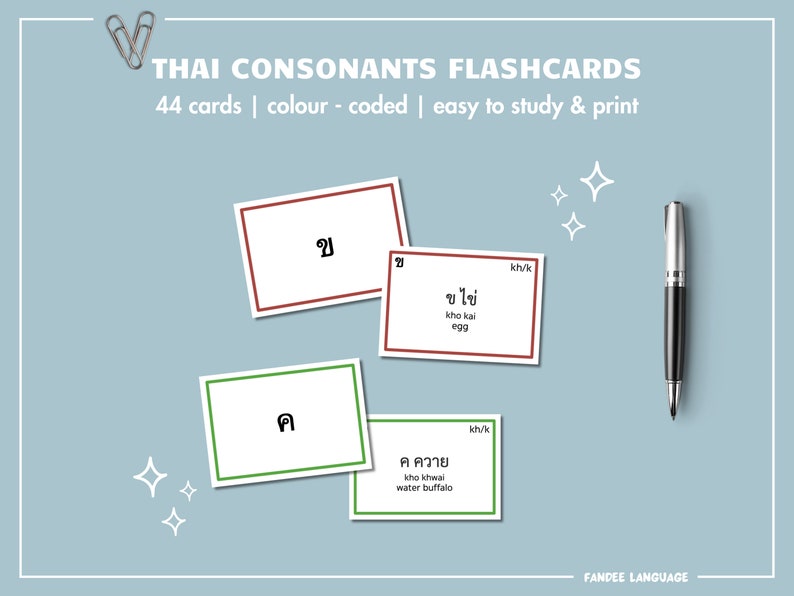 Thai Alphabet Consonants Flashcards DIGITAL DOWNLOAD | Study Thai ...