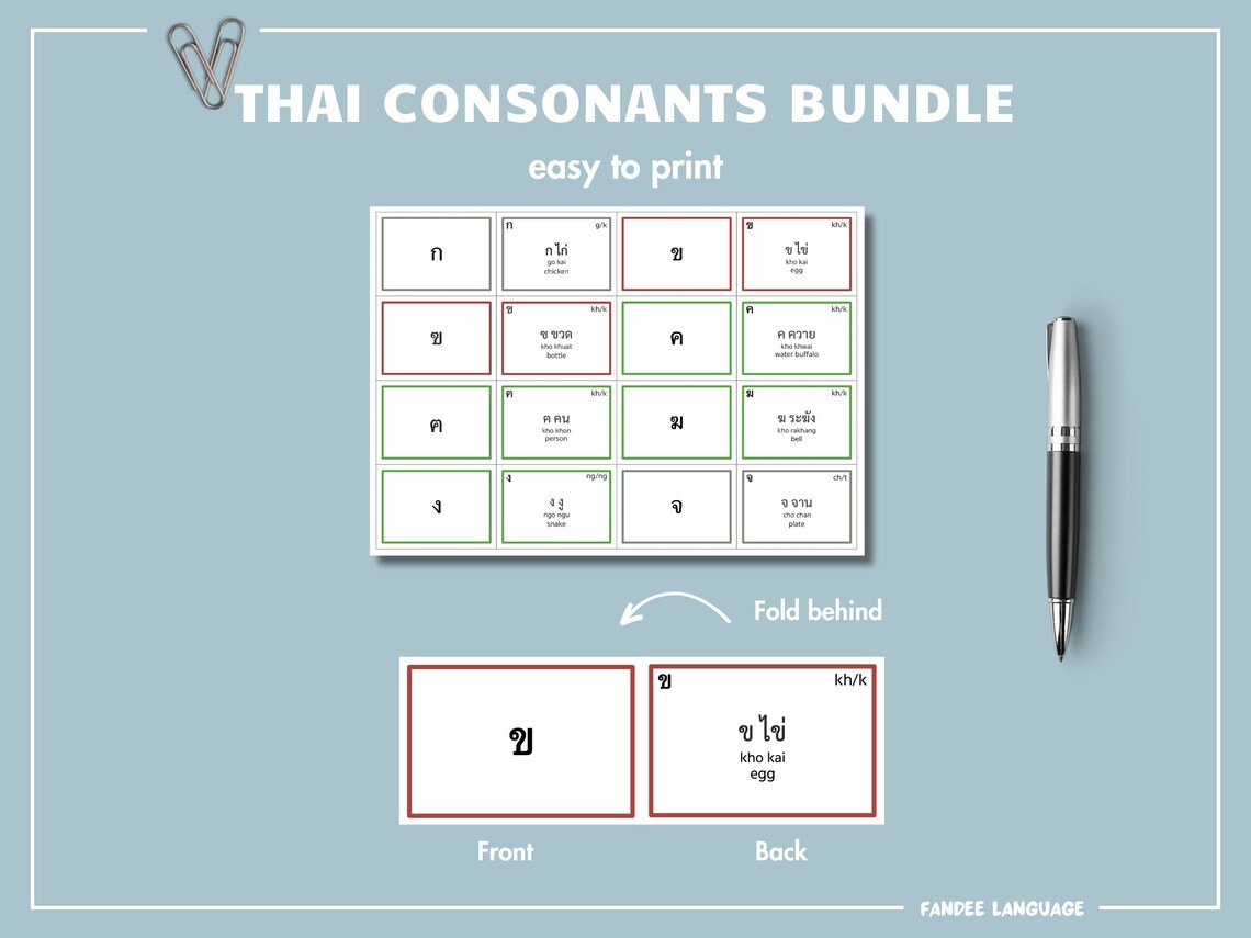 Thai Consonants Bundle Workbook and Flashcards Digital Download Test ...