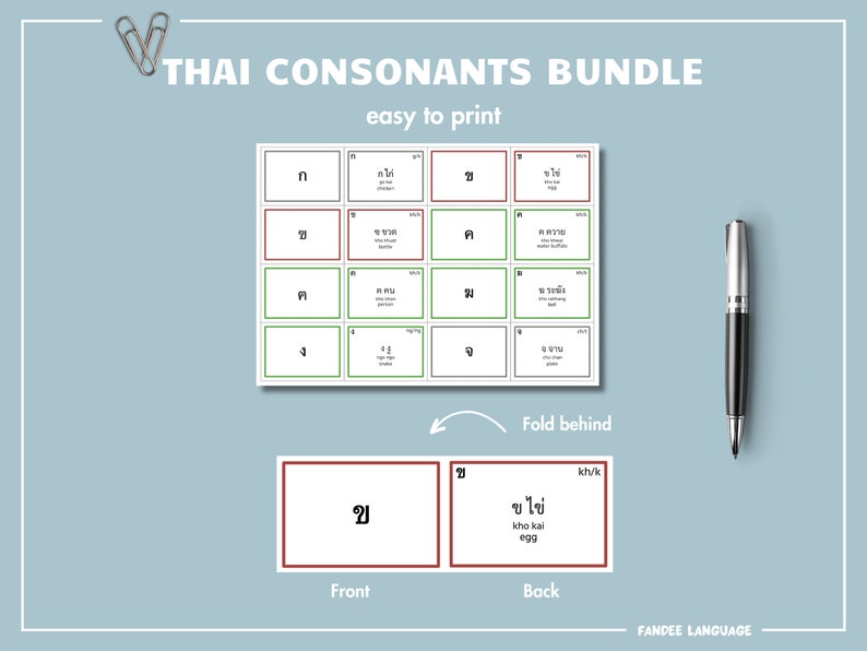 Thai Consonants Bundle Workbook and Flashcards Digital Download Test ...