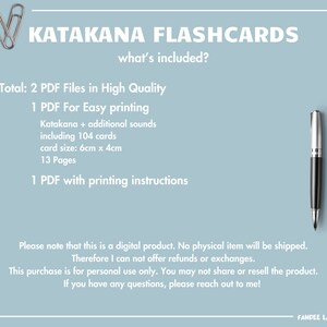 Japanese Katakana Alphabet 104 Flashcards DIGITAL DOWNLOAD | Study ...