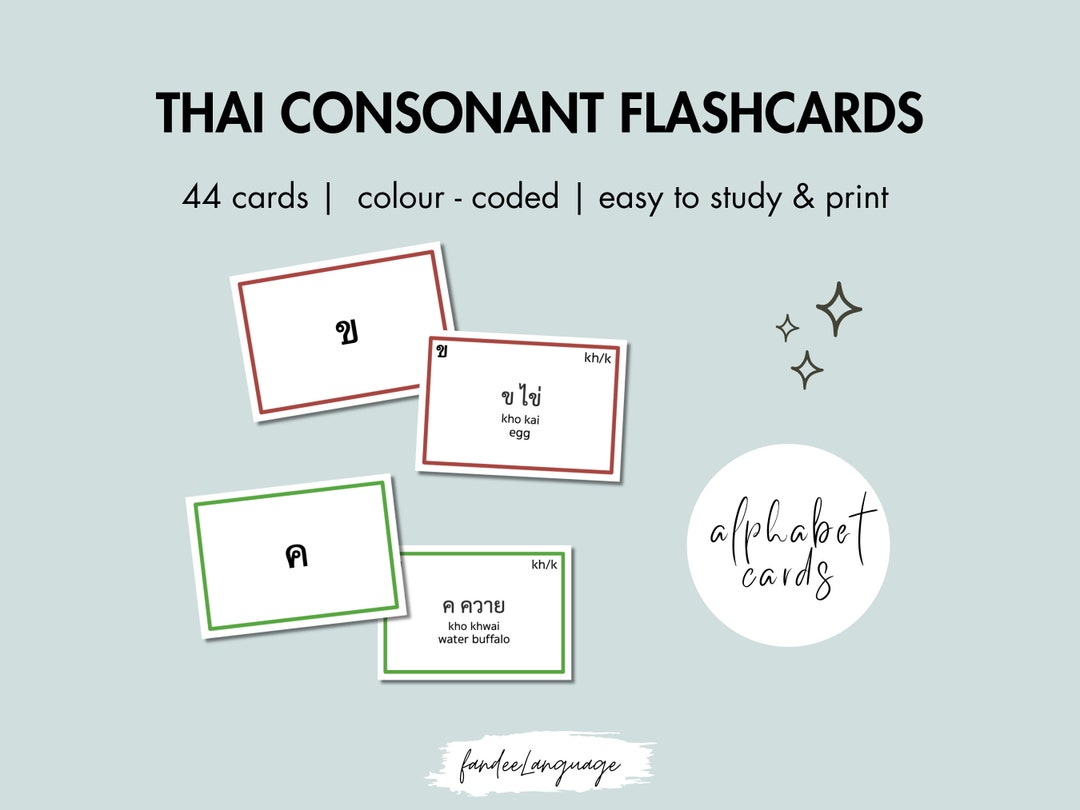 Thai Alphabet Consonants Flashcards DIGITAL DOWNLOAD Study Thai ...