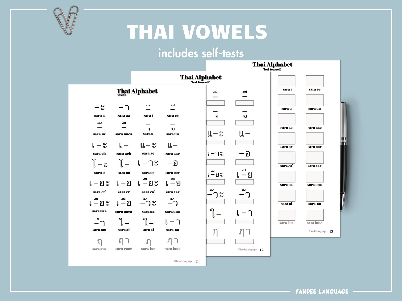 Thai Alphabet Vowel Worksheets Notebook Digital Download | Test ...