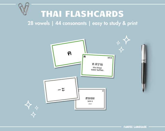 Thai Alphabet Consonants Flashcards DIGITAL DOWNLOAD | Study Thai ...