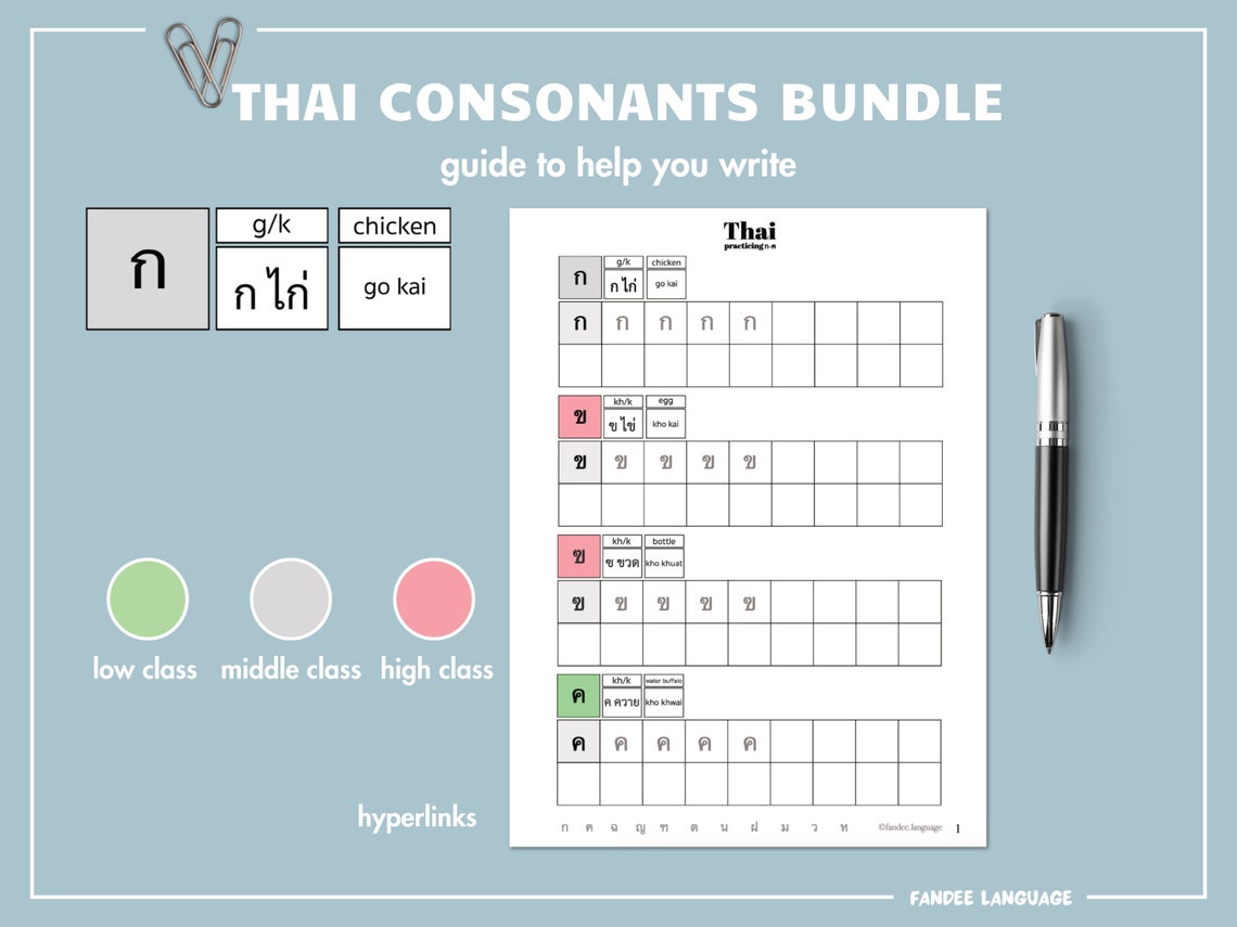 Thai Consonants Bundle Workbook and Flashcards Digital Download Test ...