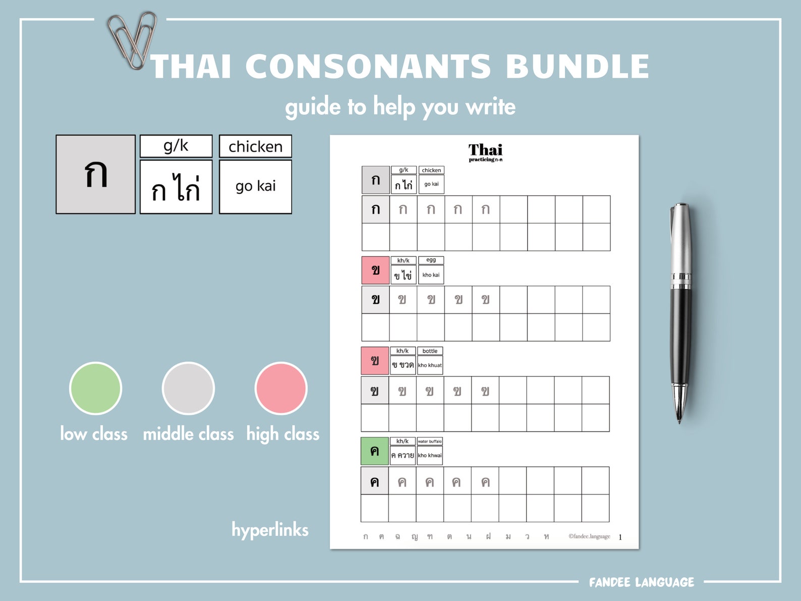 Thai Consonants Bundle Workbook and Flashcards Digital Download | Test ...