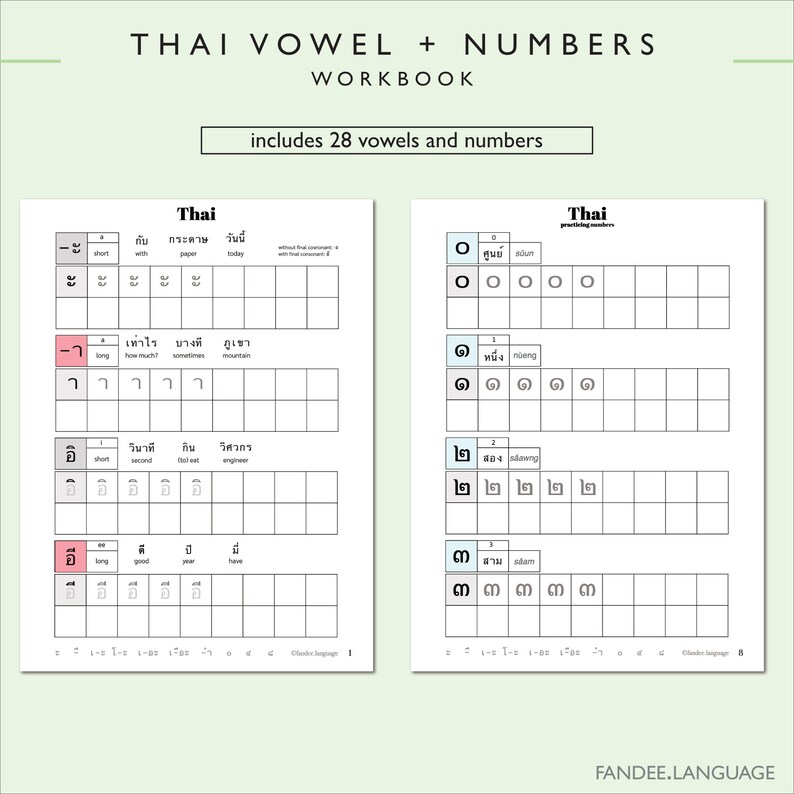Thai Alphabet Vowel Worksheets Notebook Digital Download - Etsy