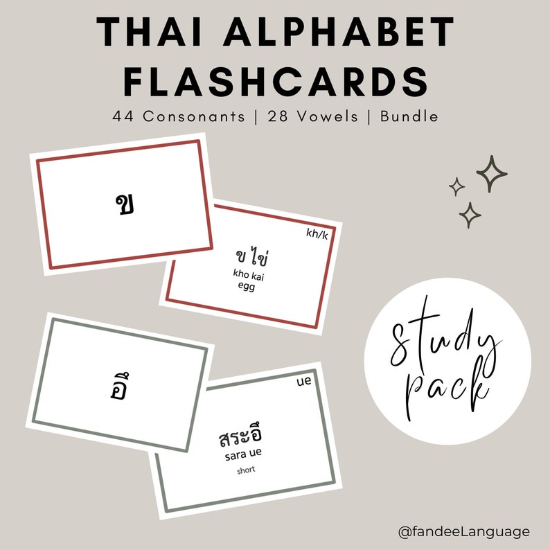 Thai Alphabet Flashcards Bundle Consonants and Vowels - Etsy.de