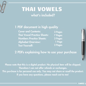 Thai Alphabet Vowel Worksheets Notebook Digital Download | Test ...