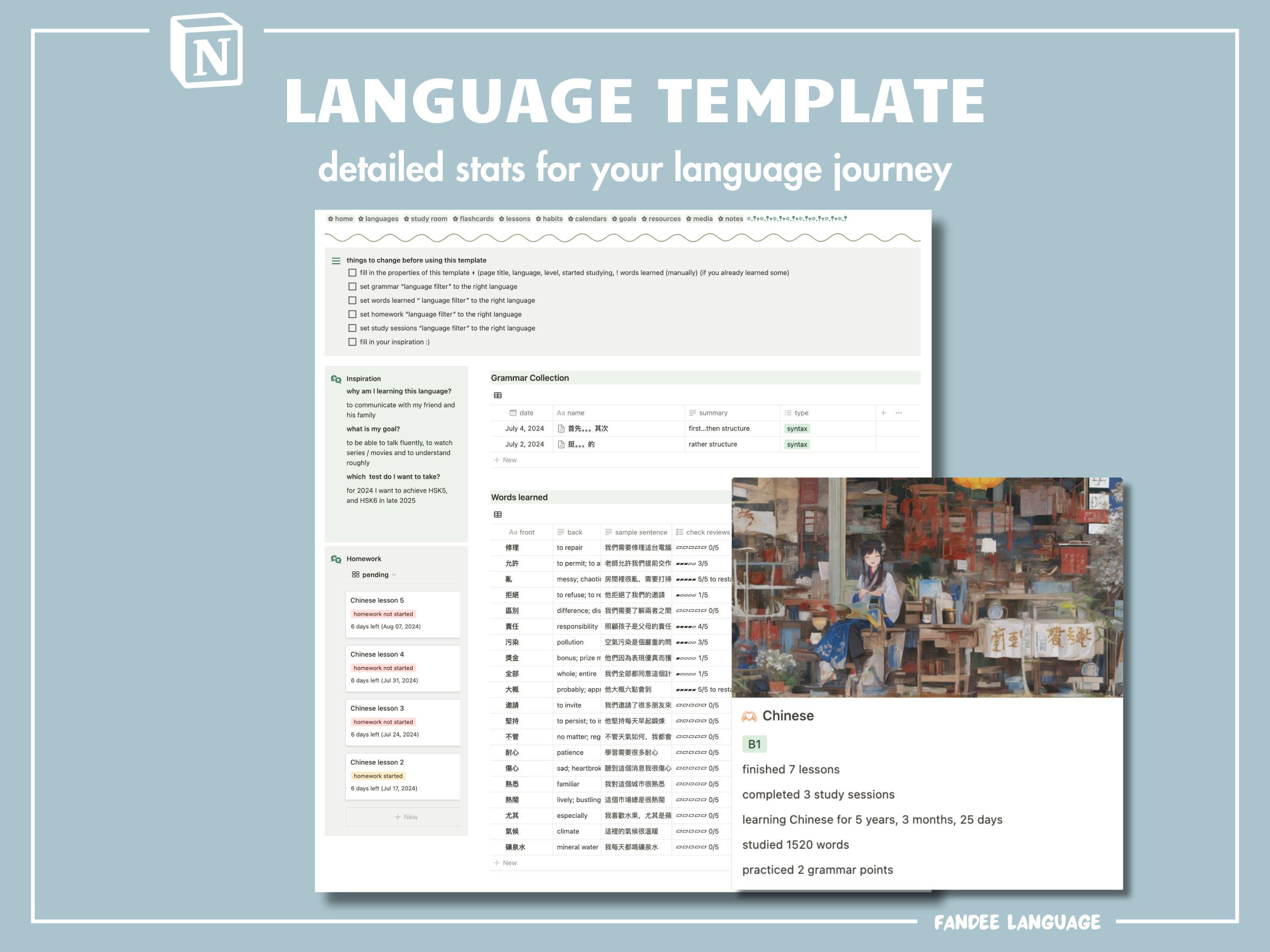 Notion Language Learning Template | Notion Language Planner, Students ...
