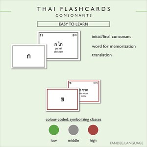 Thai Alphabet Consonants Flashcards DIGITAL DOWNLOAD Study - Etsy.de